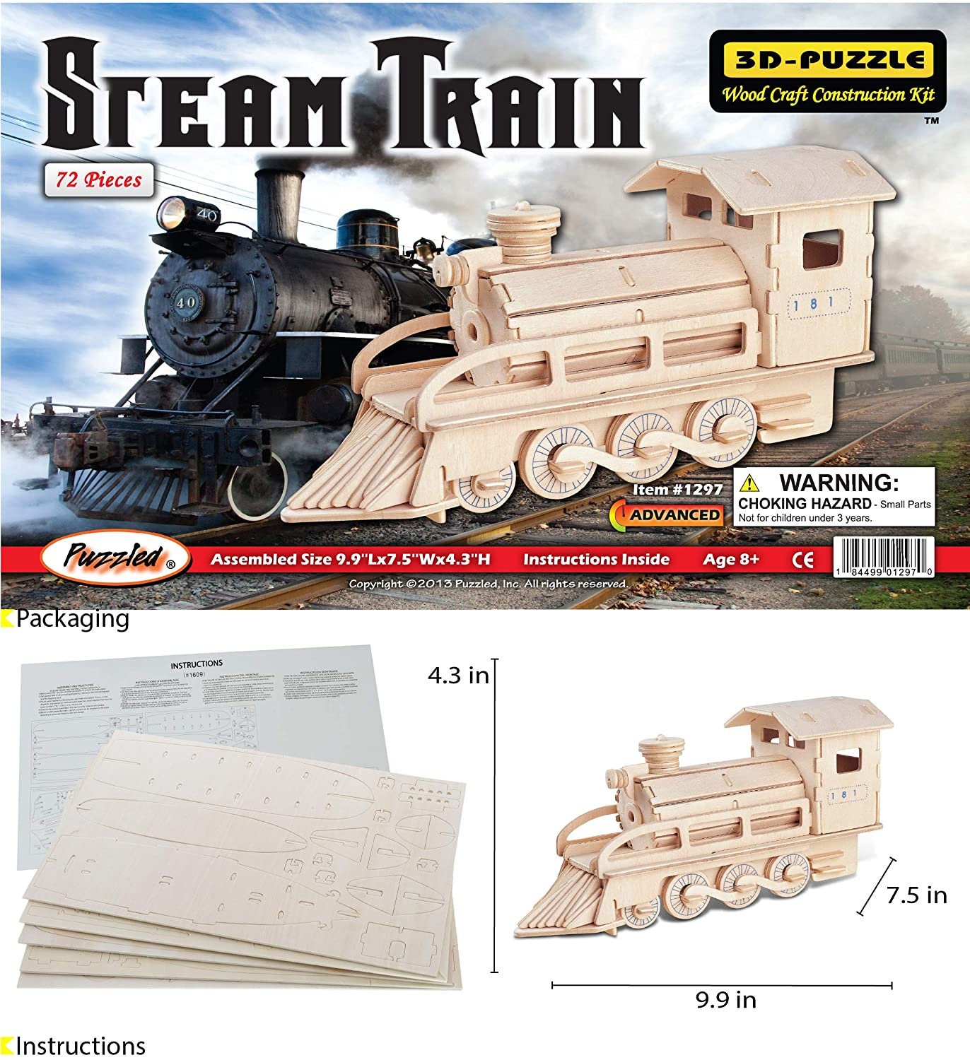 Steam Train 3D Puzzle Wood Craft Construction Kit 72pc - Etsy