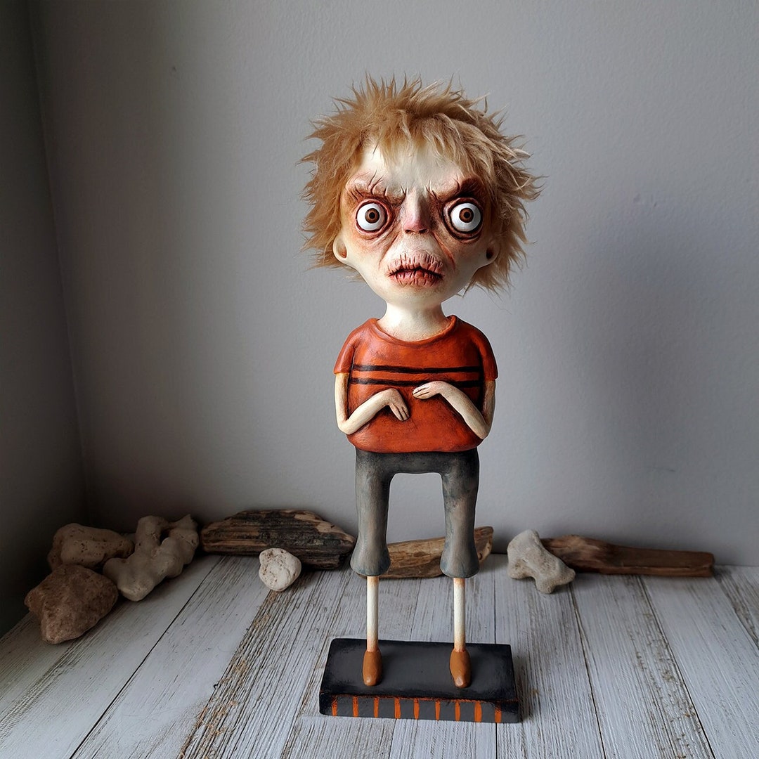 Original Character Doll Handmade Art Sculpture, Grumpy Boy Figurine Unique Artist Made Doll, One ...