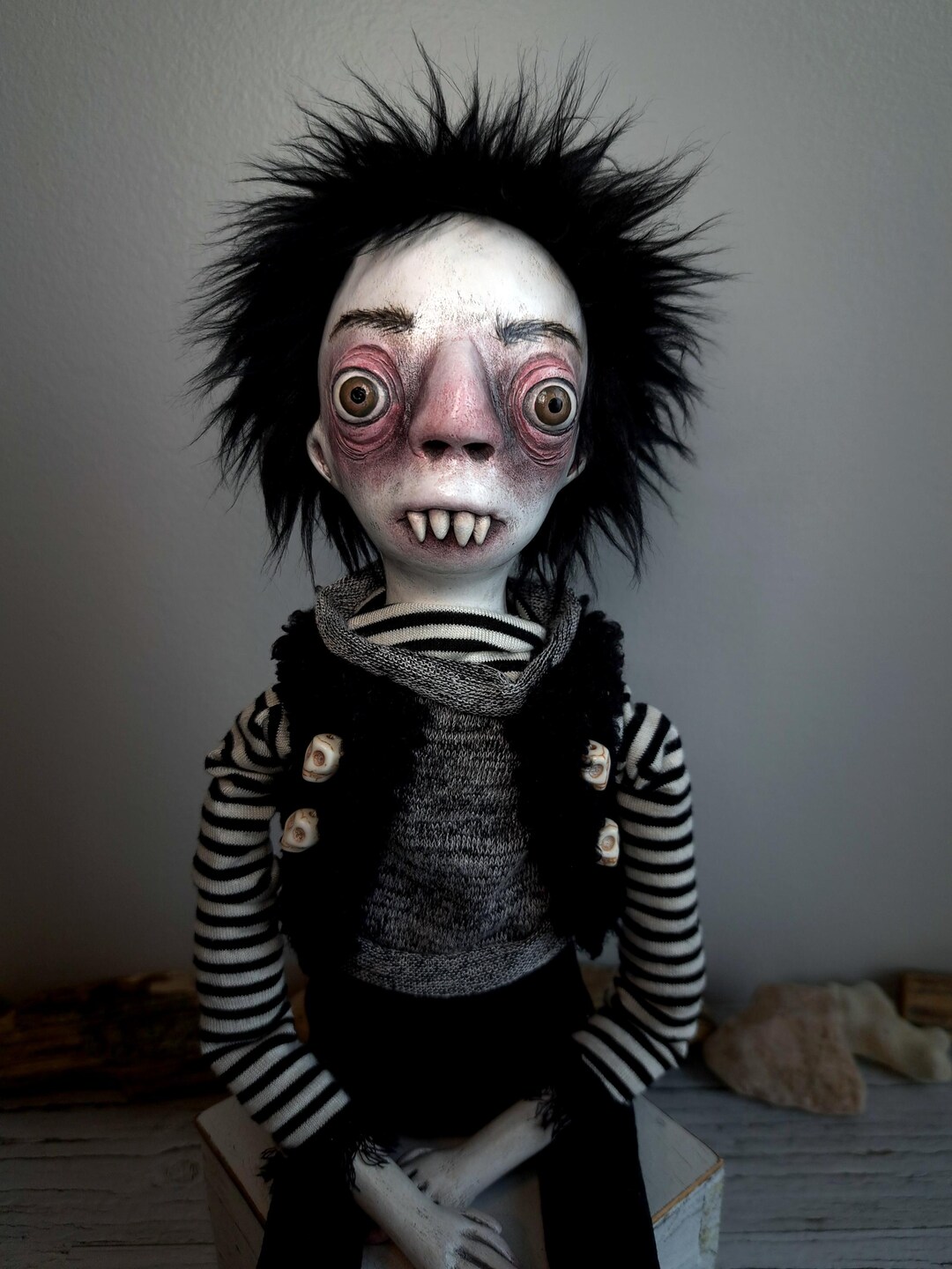 Gothic Doll Sculpture, Handmade Horror Art Figurine, Spooky Weird ...
