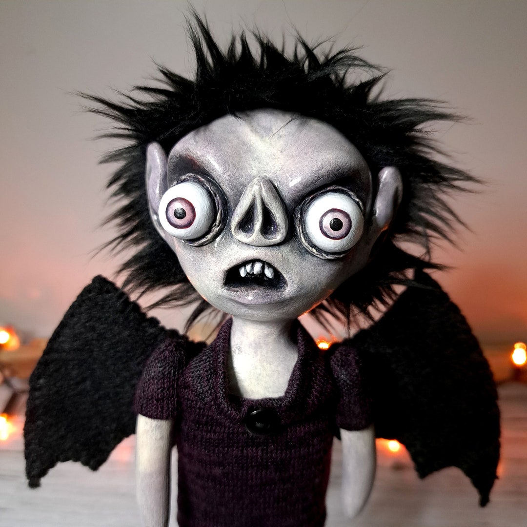 Halloween Bat Doll Statue, Gothic Whimsical Art Figure, Unique ...