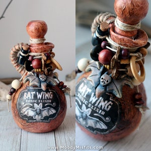 Handmade Bat Wings Potion Bottle for Witchcraft, Gothic Apothecary Jar, Unique Witch Home Decor ...
