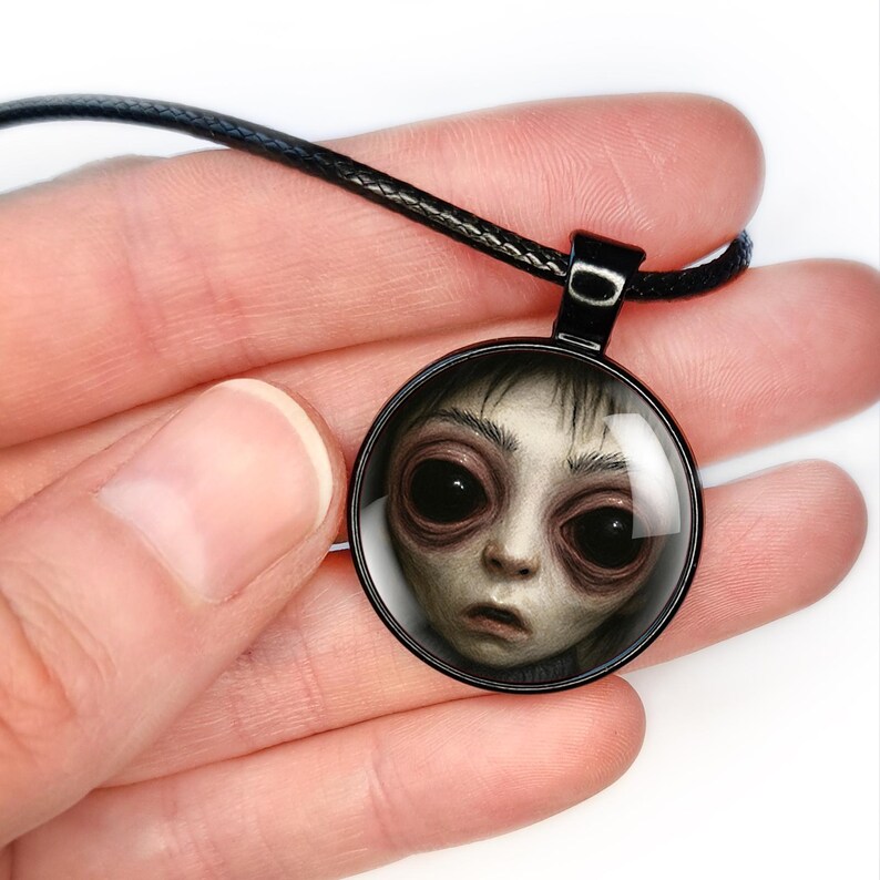 Gothic Doll Face Necklace, Black Eyed Boy Pendant, Creepy Art Jewelry ...