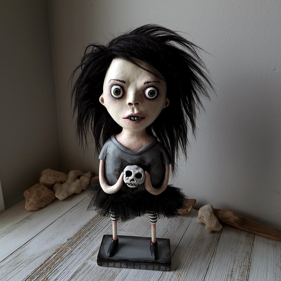 Gothic Art Doll Statue, Creepy Cute Handcrafted Bookshelf Art, Unique ...