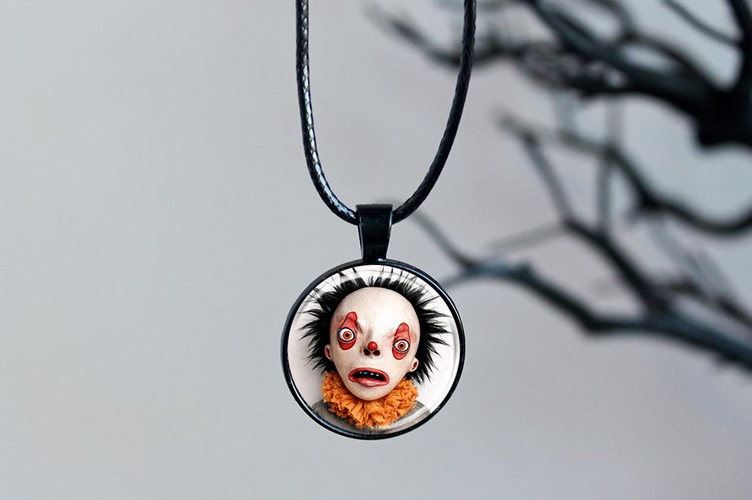Creepy Clown Necklace Art Doll Pendant, Wearable Art Horror Jewelry ...