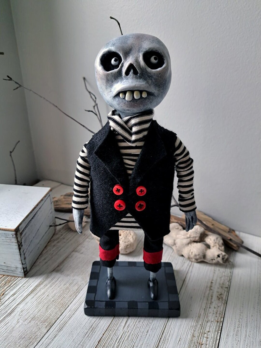 Creepy Cute Skull Doll Statue, Handmade Gift for Her, Clay Doll Figure ...