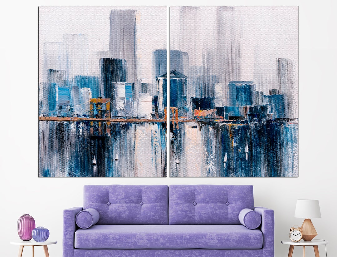 Blue Grey Canvas Modern Wall Art Large Blue Abstract Blue Gray Wall Art ...