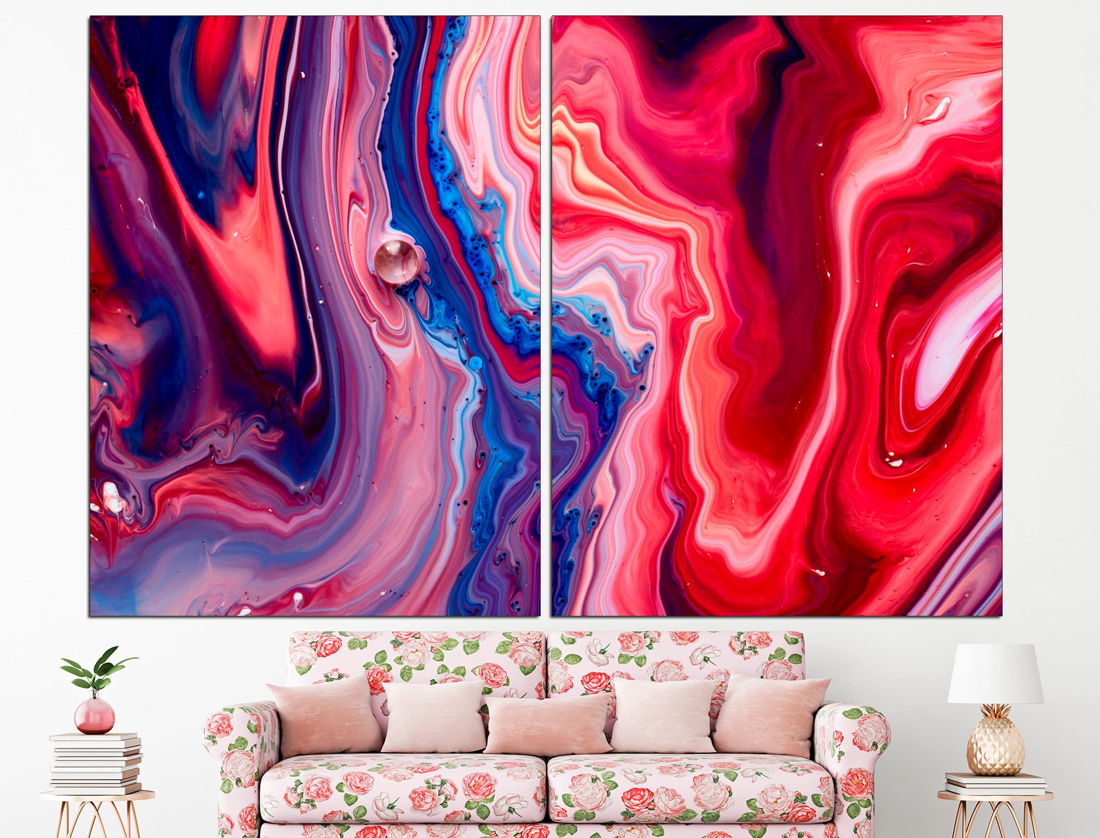 Red Marble Canvas Blue Marble Print Marble Wall Art Large | Etsy