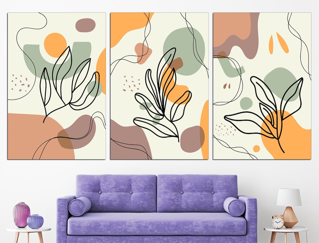 Abstract Line Art Set of 3 Canvas Modern Art Prints One Line Art ...