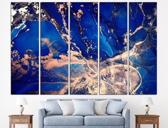 Blue Wall Art 5 Panel Canvas Blue Wall Decor Large Canvas Art - Etsy UK