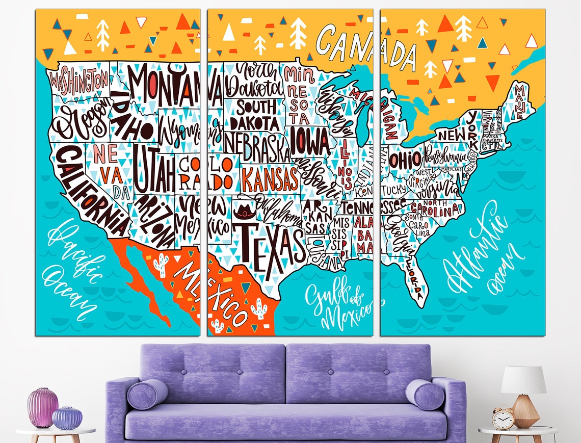 United States Print United States Map America Map USA Map Wall - Etsy