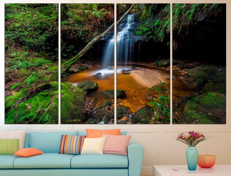 Forest Waterfall Large Canvas Art Waterfall Canvas Waterfall | Etsy