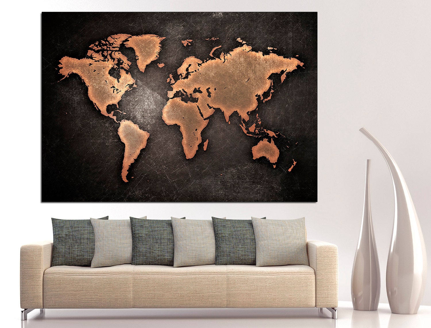 Map on Canvas Large World Map Gold Map Print World Map Canvas Vintage ...