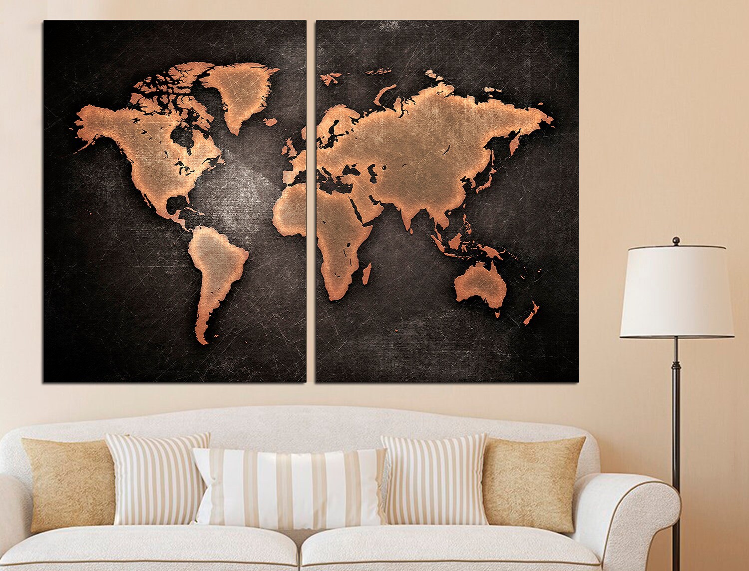 Map on Canvas Large World Map Gold Map Print World Map Canvas Vintage ...