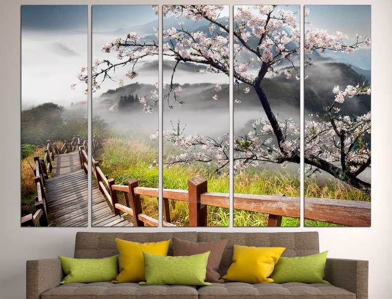 Sakura Canvas Mountain Landscape Sakura Wall Art Japan Canvas Sakura ...