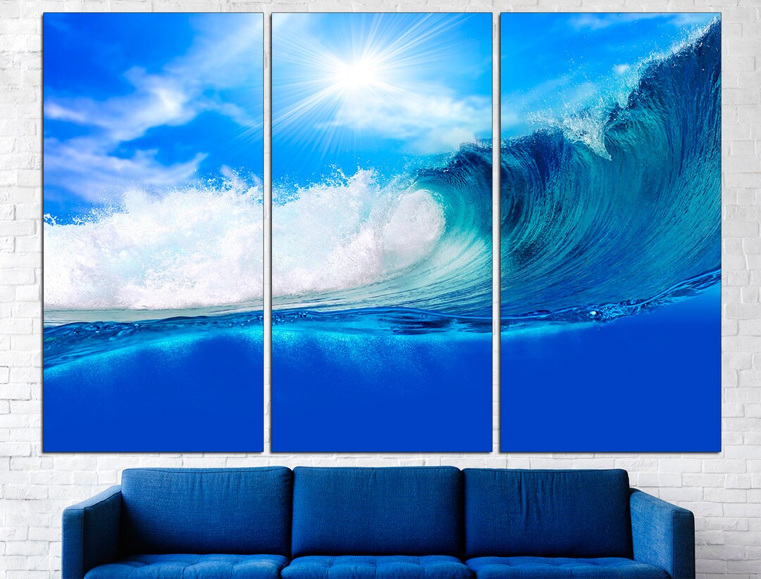 Sea Wave Wall Art Ocean Wave Print Waves Canvas Art Blue Wave Print ...
