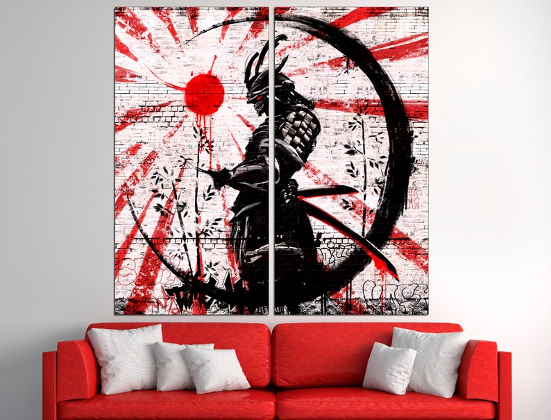 Samurai Wall Art Japanese Canvas Graffiti Art Canvas Samurai - Etsy
