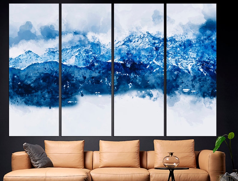 Blue Abstract Art Abstract Mountain Abstract Wall Art Mountain - Etsy