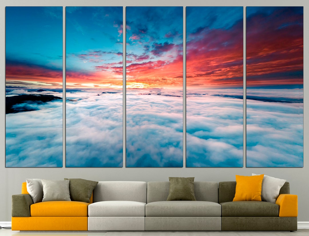 Cloud Wall Art Blue Cloud Print Clouds Wall Decor, Pink Wall Art Sky ...