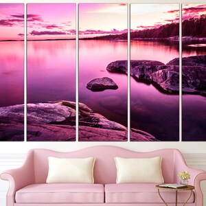 Pink Sunset Canvas Seascape Canvas Purple Sunset Pink Wall Art Sunset ...