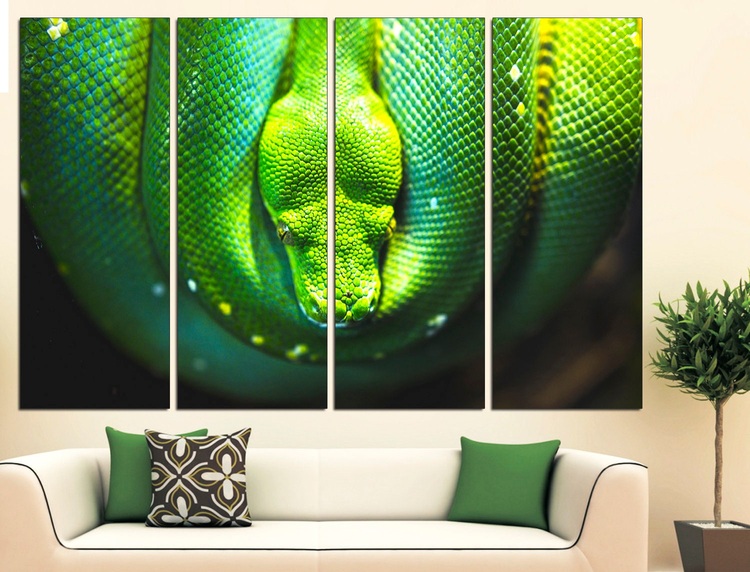 Green Snake Extra Large Wall Art Snake Art Print Triptych Wall | Etsy