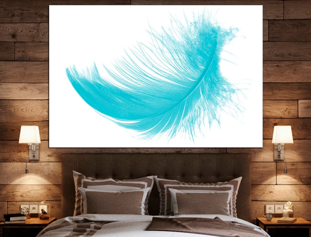 Feathers Print Housewarming Gift Natural Feathers Large Wall Art Blue ...