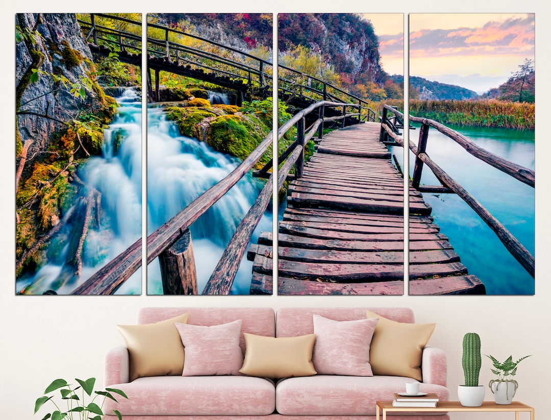Bridge Waterfall Art Suspension Bridge Extra Large Wall Art - Etsy