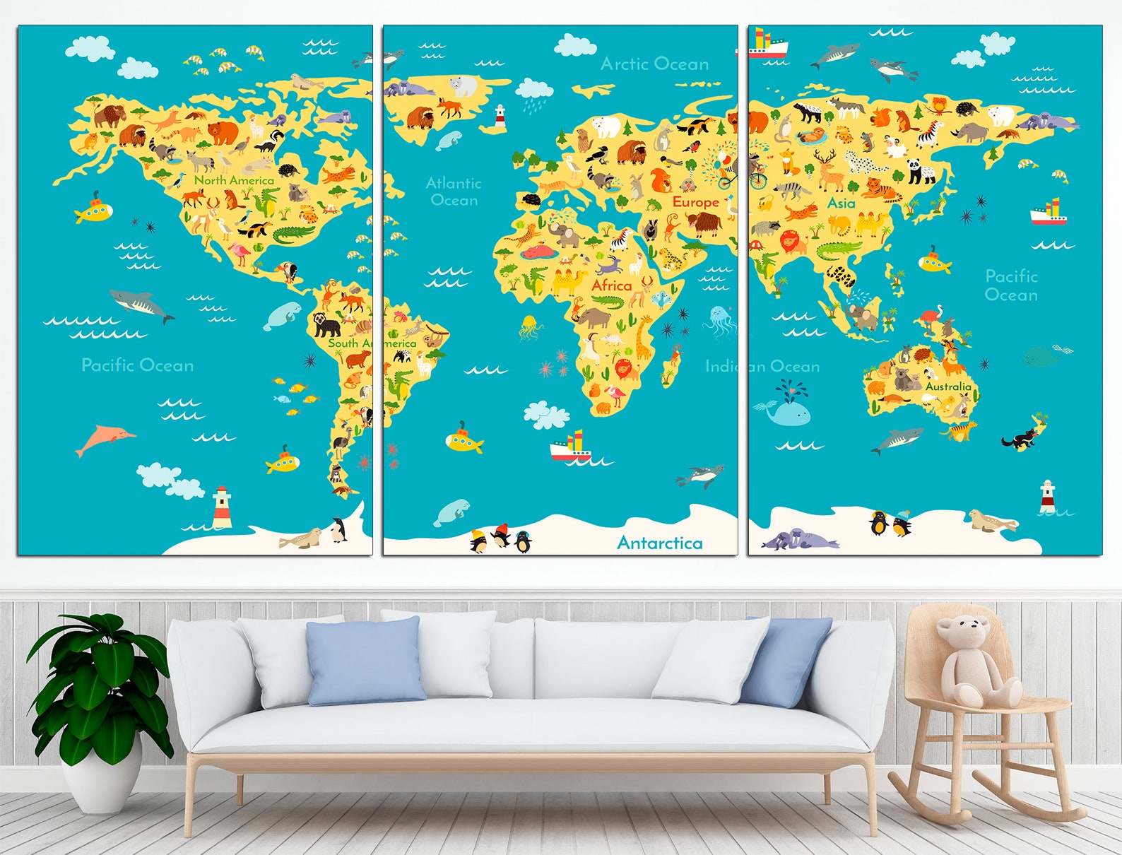 Kids World Map Animal World Map Kids Map Canvas Kids Map Art - Etsy