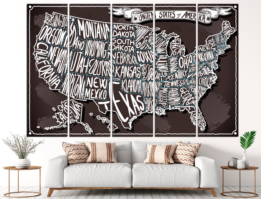 United States Map USA Map Canvas Map Wall Art USA, Canvas Print Map of ...