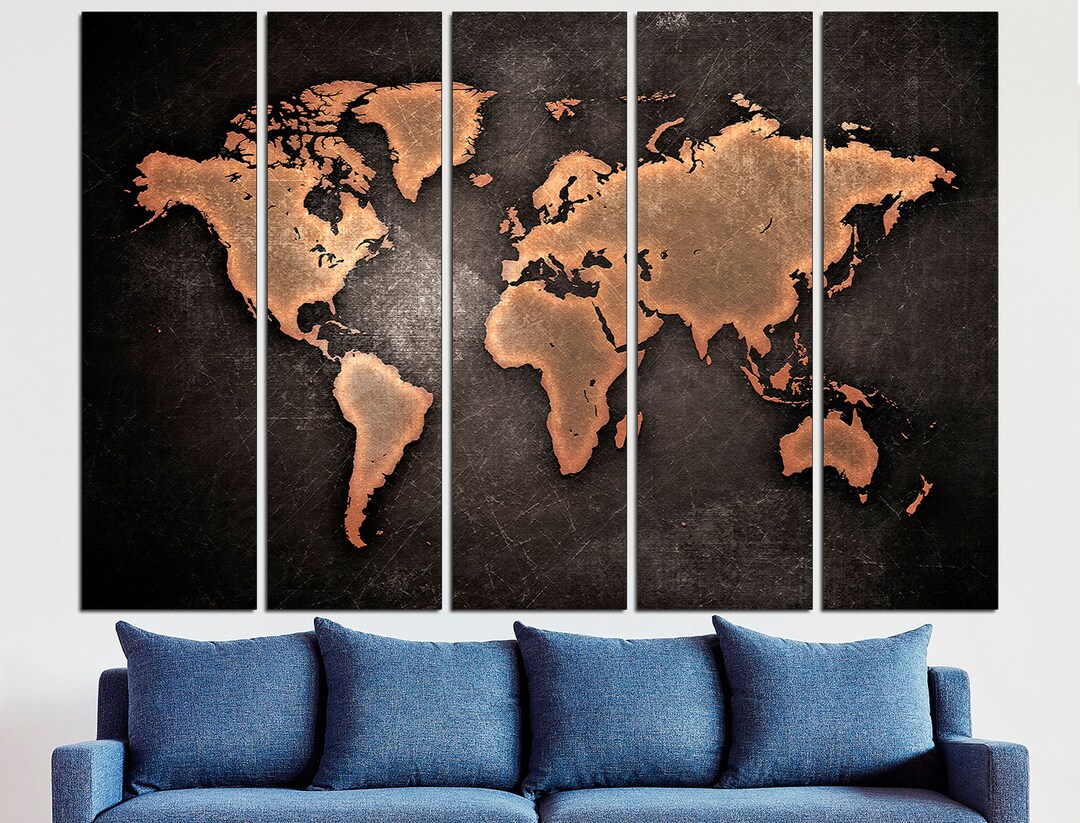 Map on Canvas Large World Map Gold Map Print, Push Pin Map World Map ...