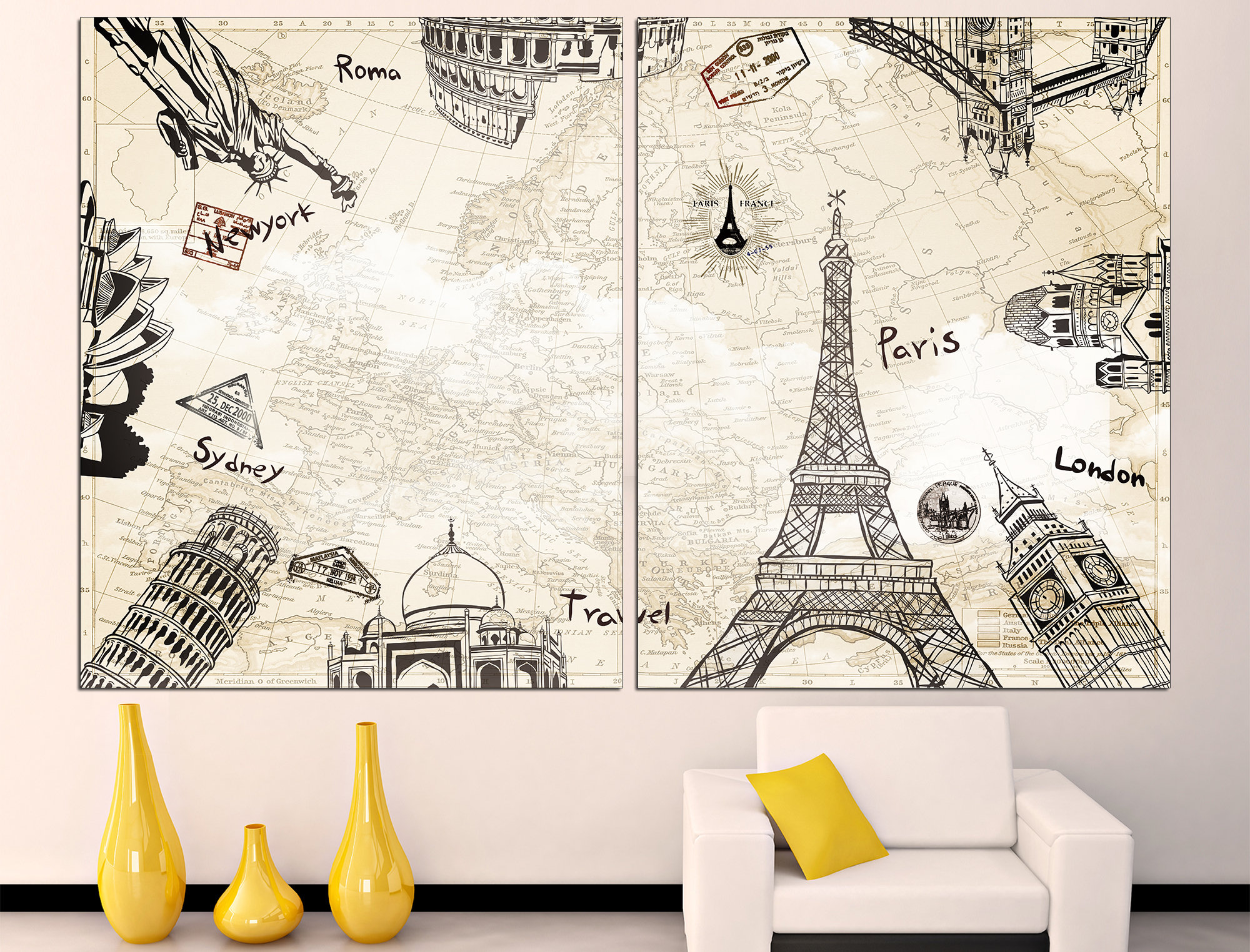 Travel Map Print World Map Wall Art Canvas Wall Art France Map | Etsy