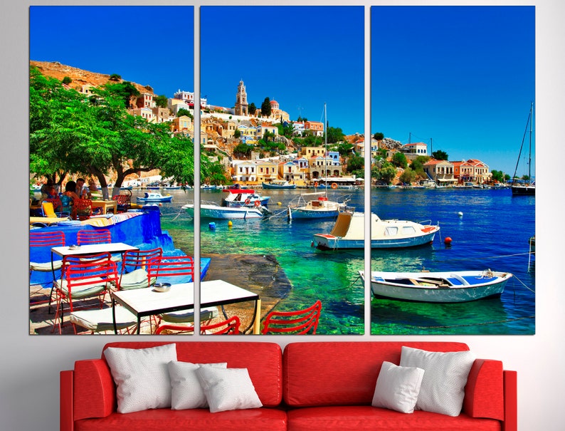 Greece Wall Art Santorini Canvas Greece Wall Decor Large | Etsy