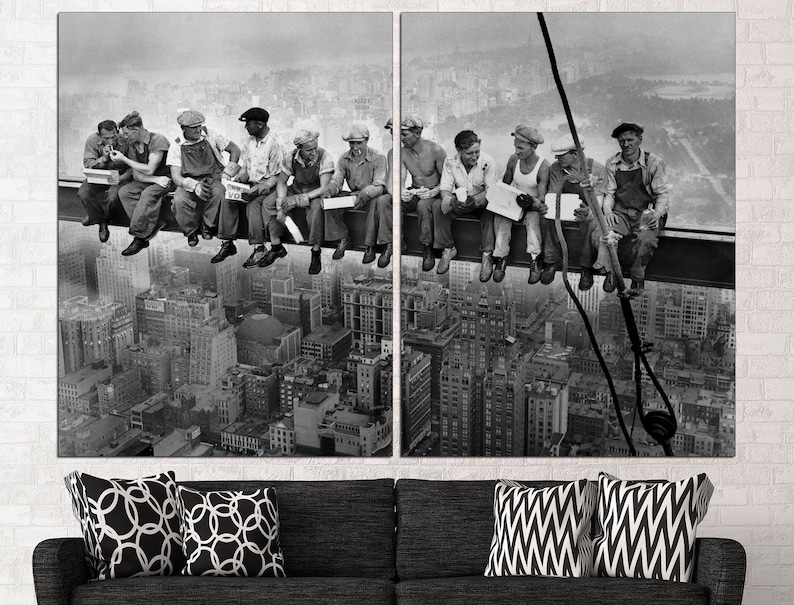 Lunch Atop a Skyscraper Retro Art Print Large Canvas Art Skyscraper ...