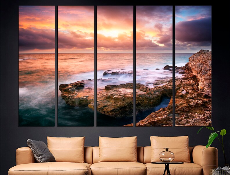 Sunset Ocean Sea Art Poster Ocean Wall Art Ocean Landscape Waves Wall ...