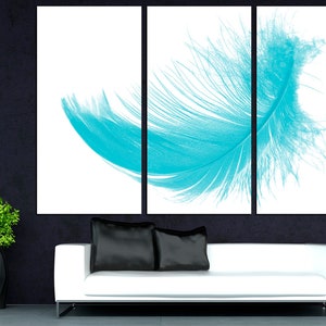 Feathers Print Housewarming Gift Natural Feathers Large Wall Art Blue ...