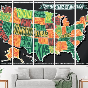 USA Map Canvas Map of America Map Wall Art Map of United States US Map ...
