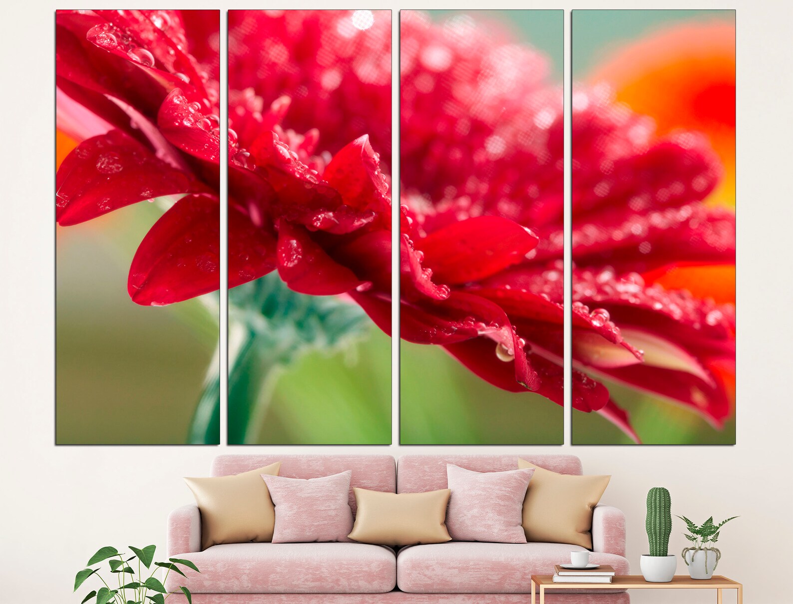 Red Flower Canvas Living Room Canvas Flower Wall Art Minimal | Etsy