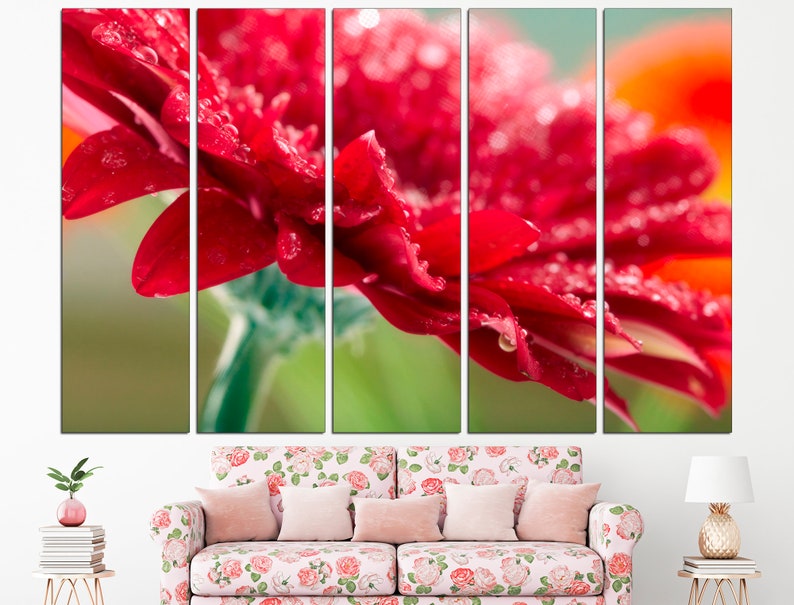 Red Flower Canvas Living Room Canvas Flower Wall Art Minimal | Etsy
