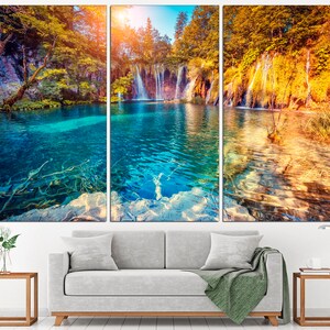 Forest Waterfall Nature Canvas Waterfall Wall Decor Forest Wall Art ...