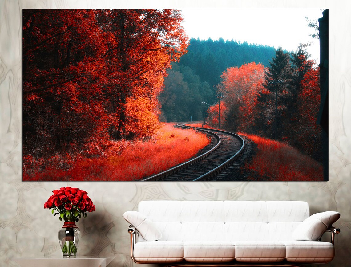 Landscape Print Set Red Forest Art Red Landscape Extra Large | Etsy