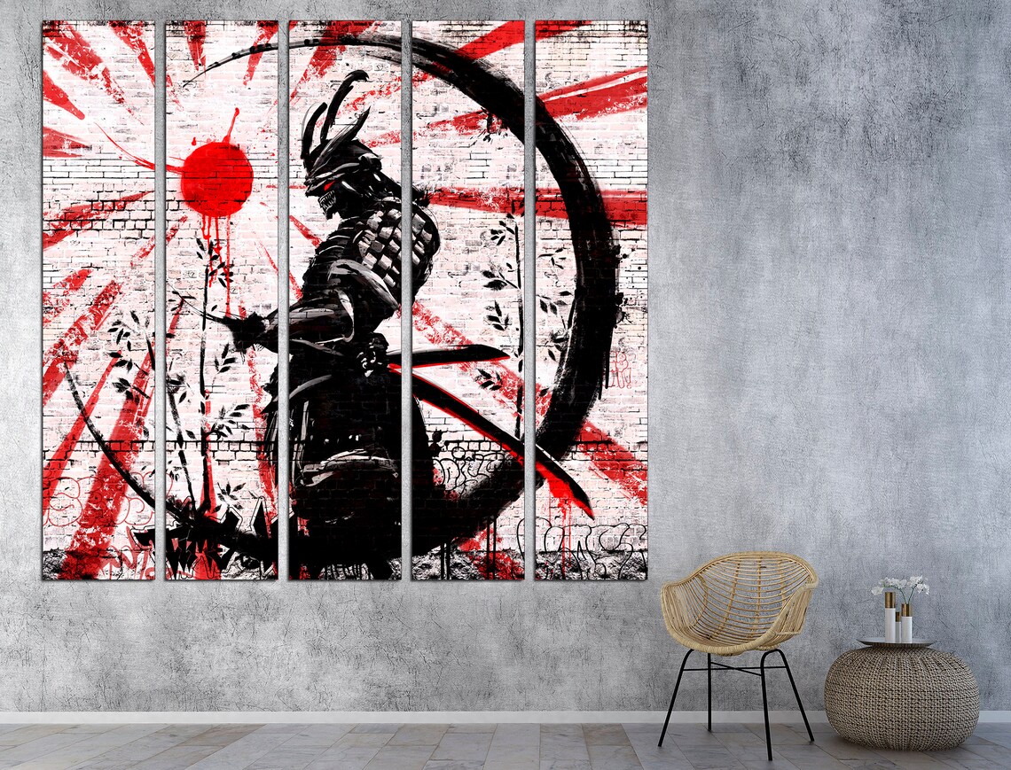 Samurai Wall Art Japanese Canvas Graffiti Art Canvas Samurai - Etsy