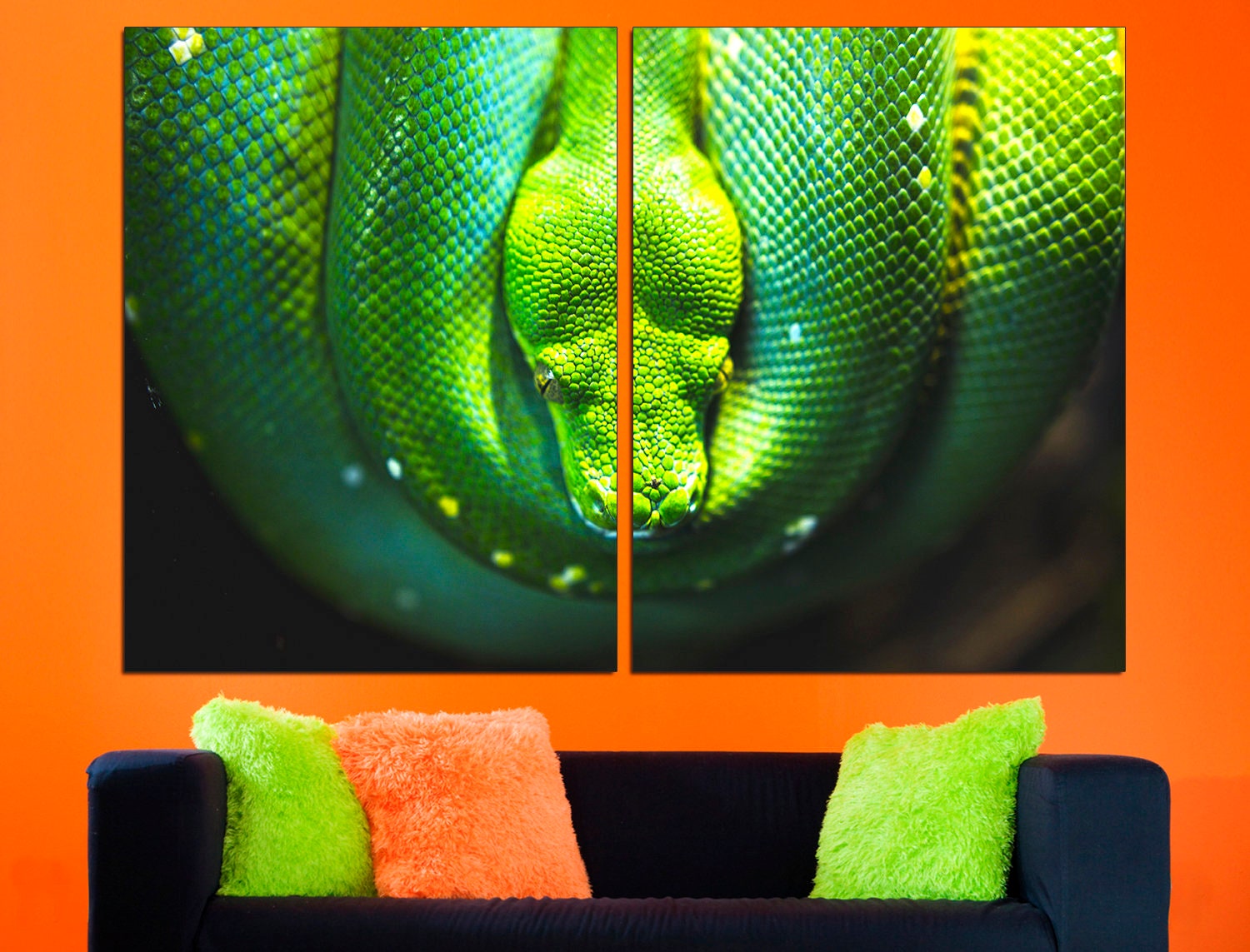 Green Snake Extra Large Wall Art Snake Art Print Triptych Wall | Etsy