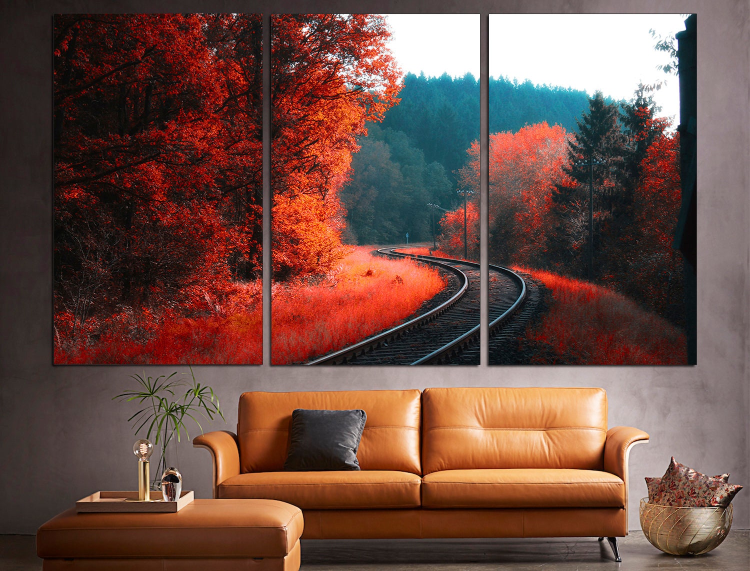 Landscape Print Set Red Forest Art Red Landscape Extra Large | Etsy