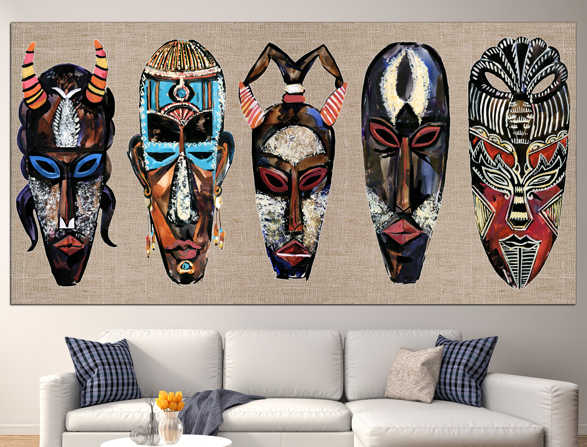 Prints Tribal African american mask wall art canvas posterset of 3 ...