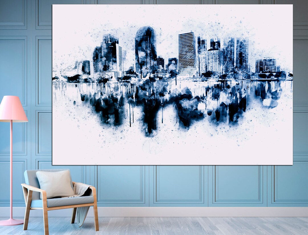 Abstract Blue Cityscape Canvas Art Print - Etsy