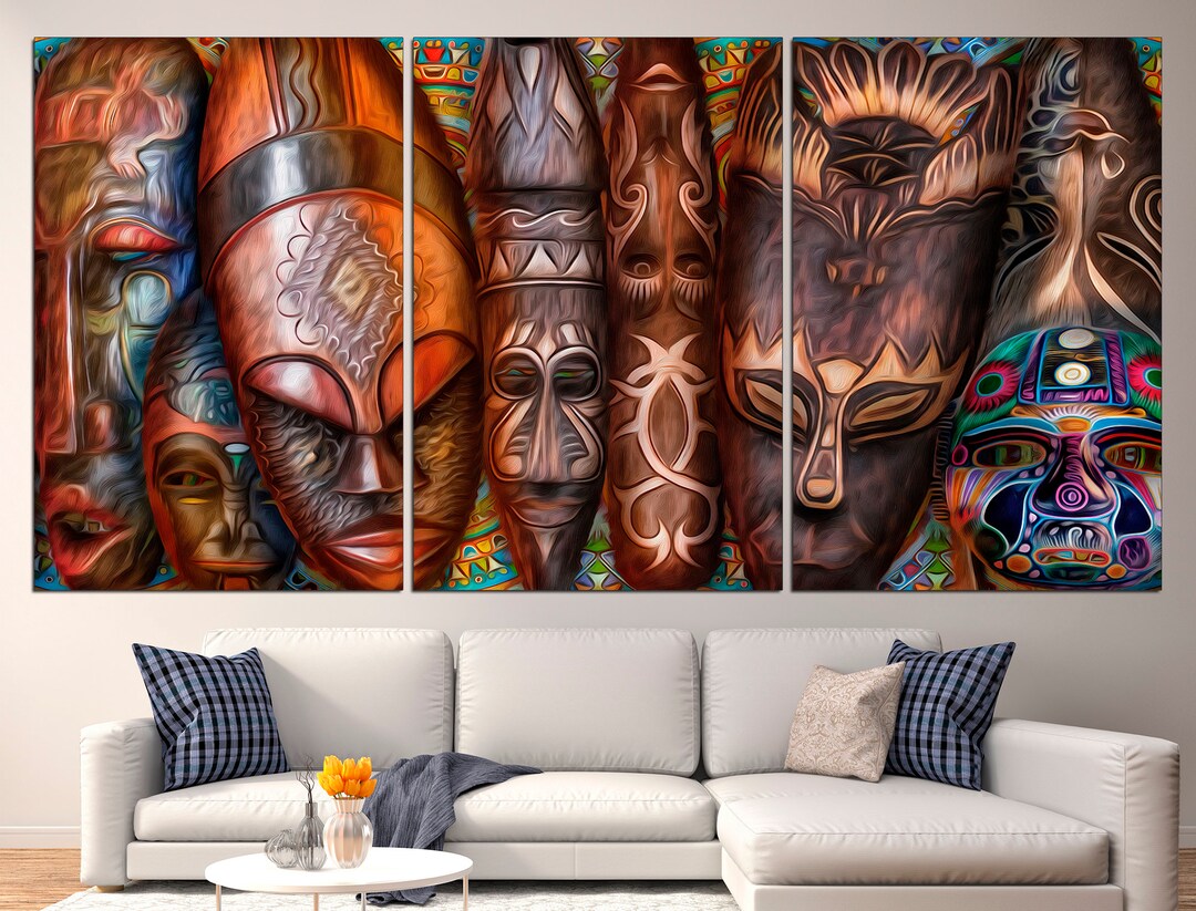 African Tribal Mask Canvas Wall Art African Mask Canvas Ethnic Home ...