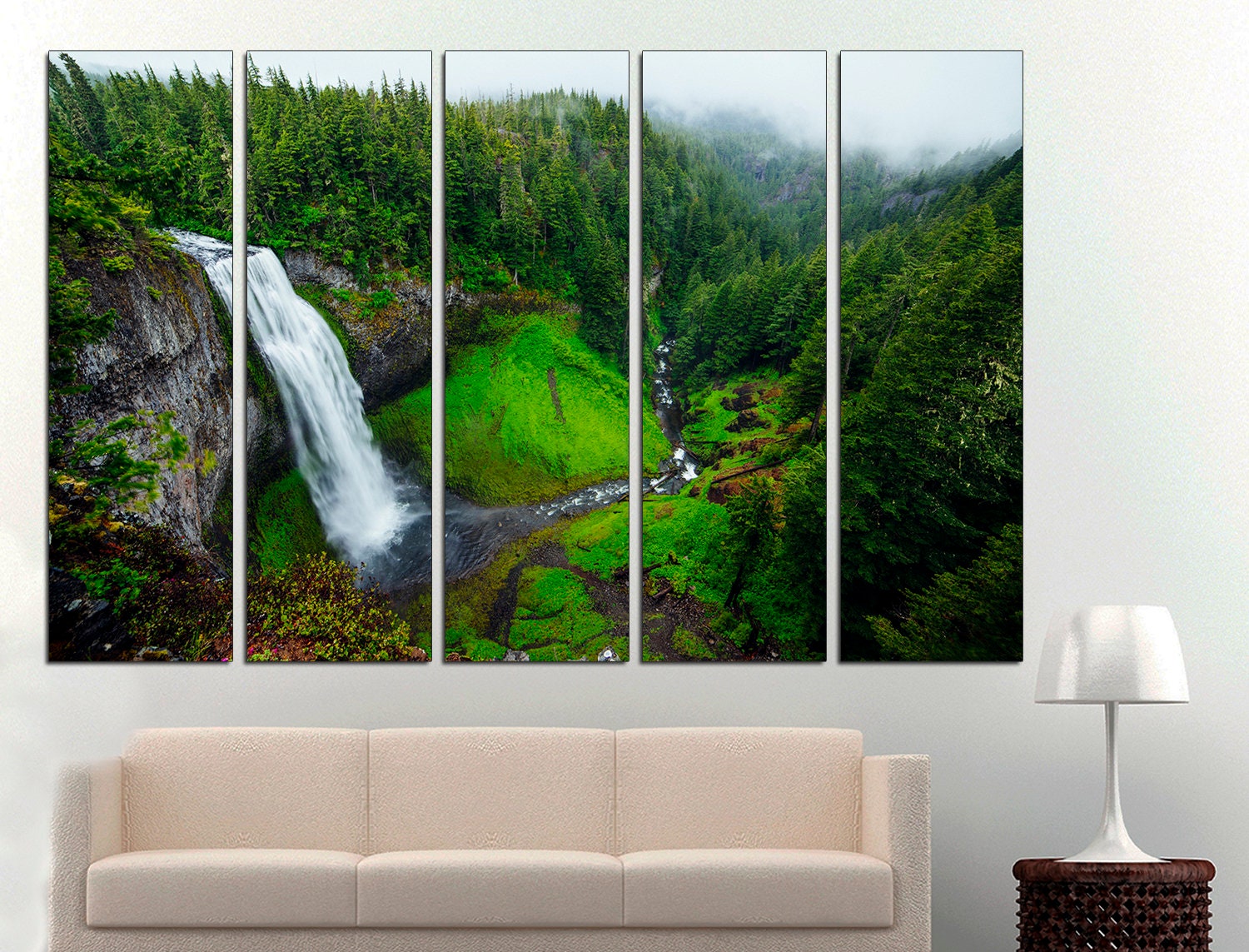 Waterfall Art Nature Canvas Print Waterfall Decor Forest Landscape ...