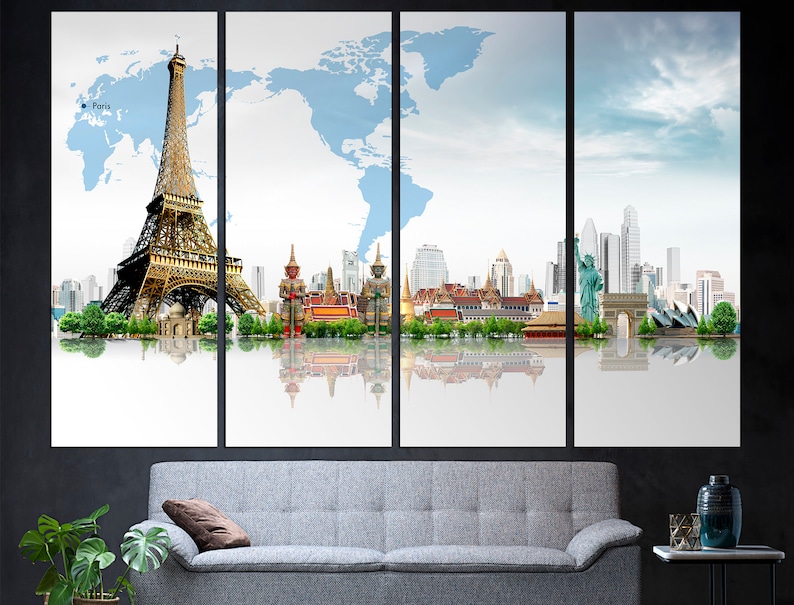 Travel Print Set World Map Wall Art Travel Wall Art Travel Poster ...