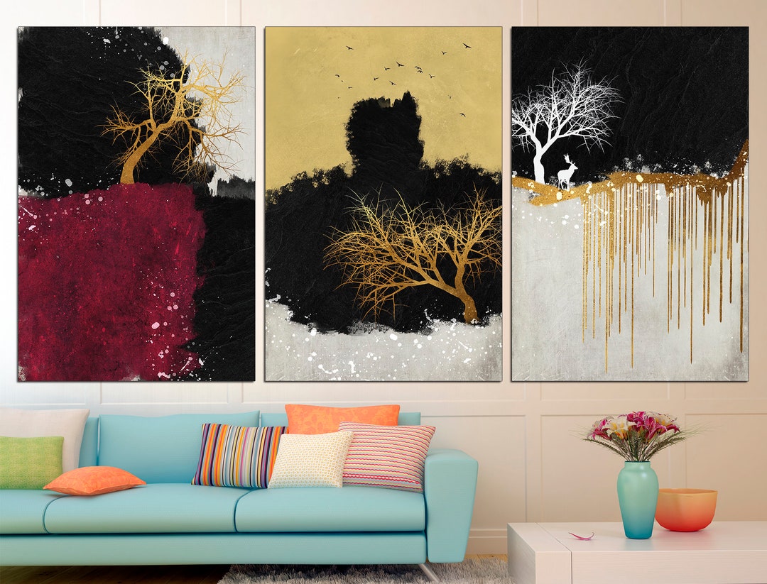 Gold Tree Wall Art Set of 3 Prints Black Gold Wall Art Tree - Etsy