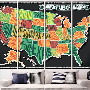 USA Map Canvas Map of America Map Wall Art Map of United States US Map ...