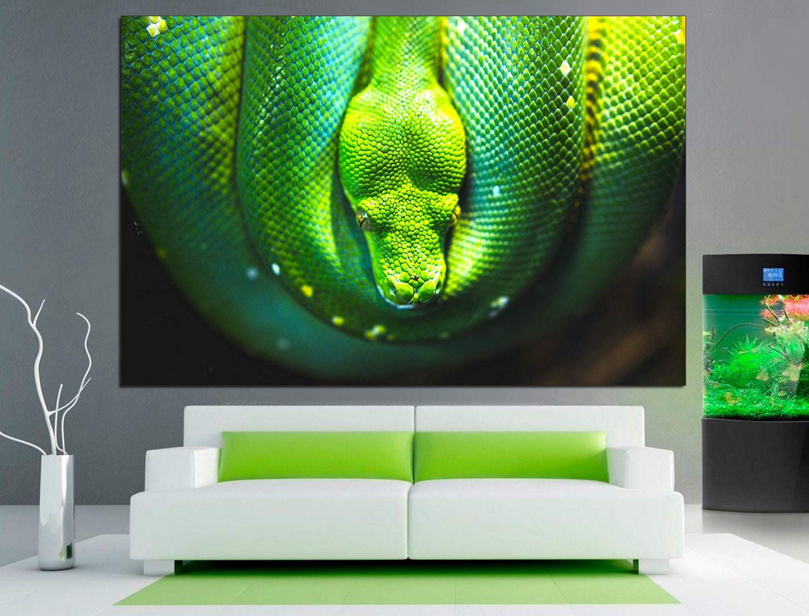 Green Snake Extra Large Wall Art Snake Art Print Triptych Wall | Etsy